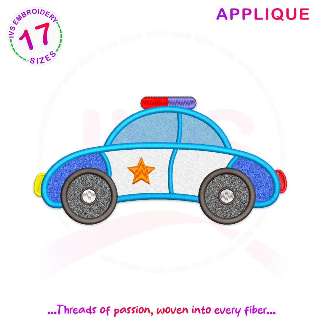 Police Car Applique Embroidery Design, Police Embroidery, Police Car ...