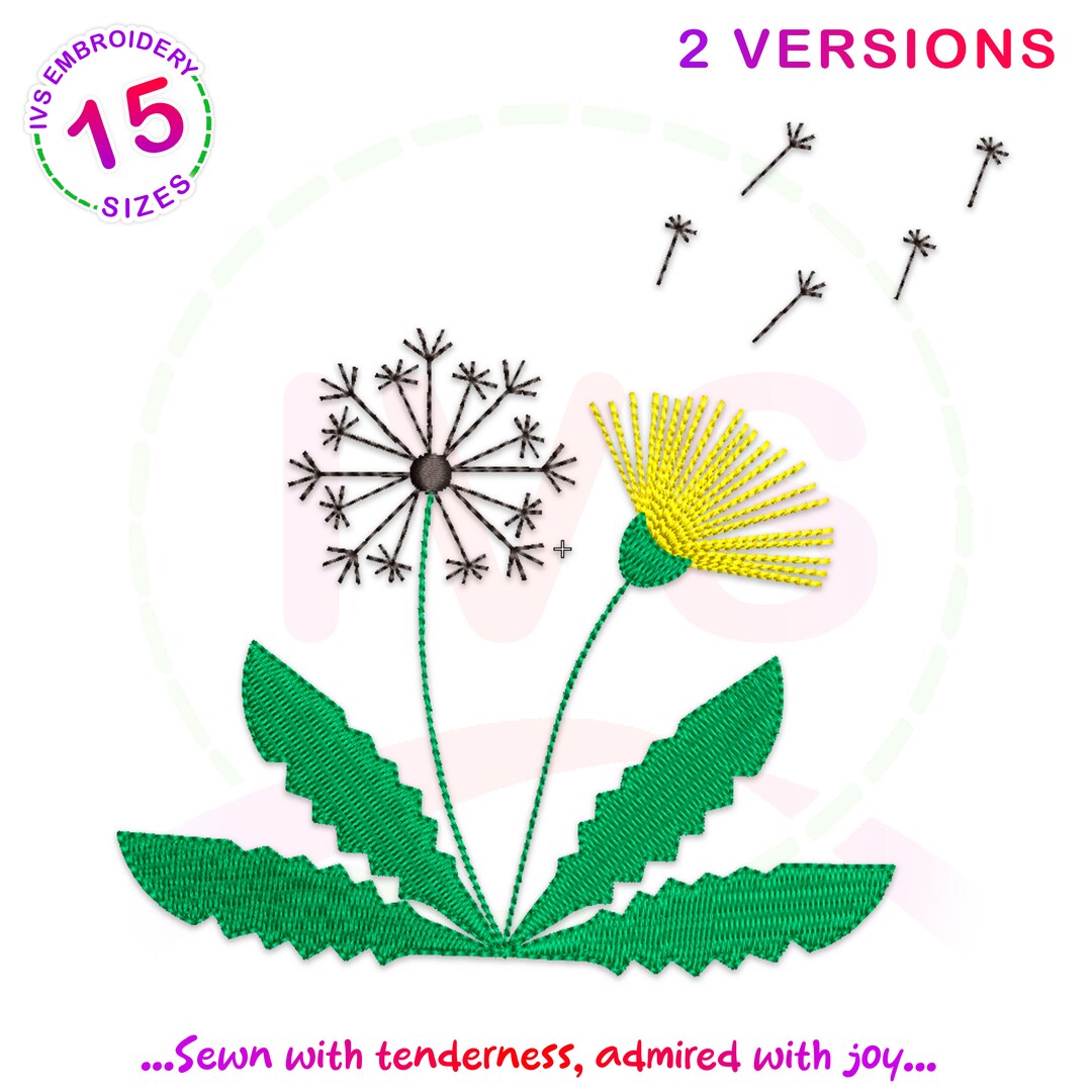 Dandelion Embroidery Design, Flower Embroidery, Dandelion Embroidery ...