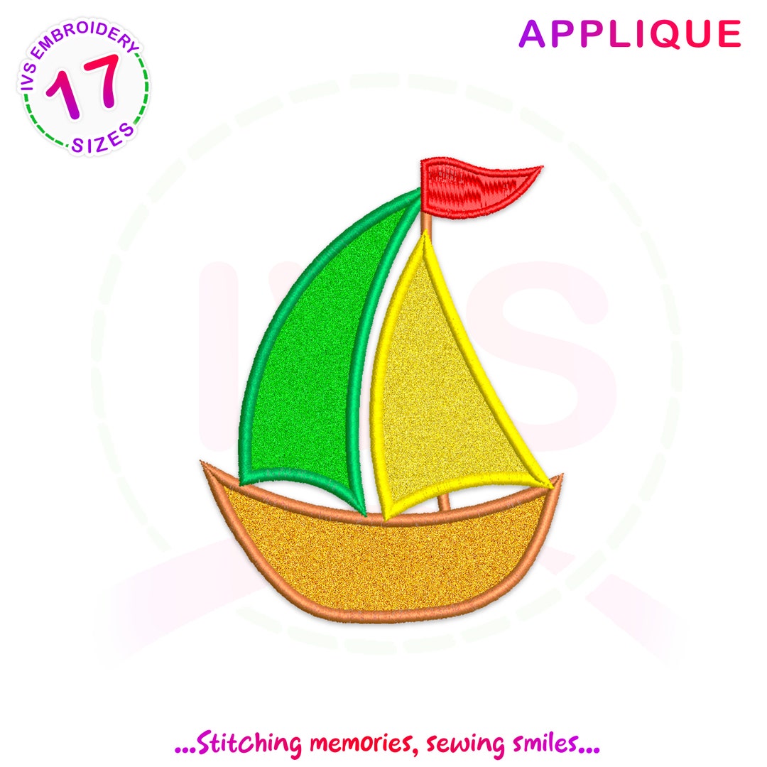 Boat Applique Embroidery Design, Ship Embroidery, Boat Embroidery File ...