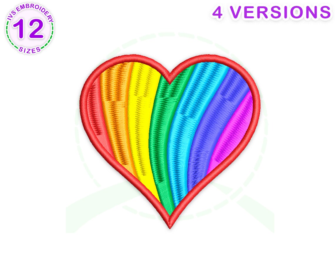Heart Rainbow Embroidery Design Love Machine Embroidery | Etsy