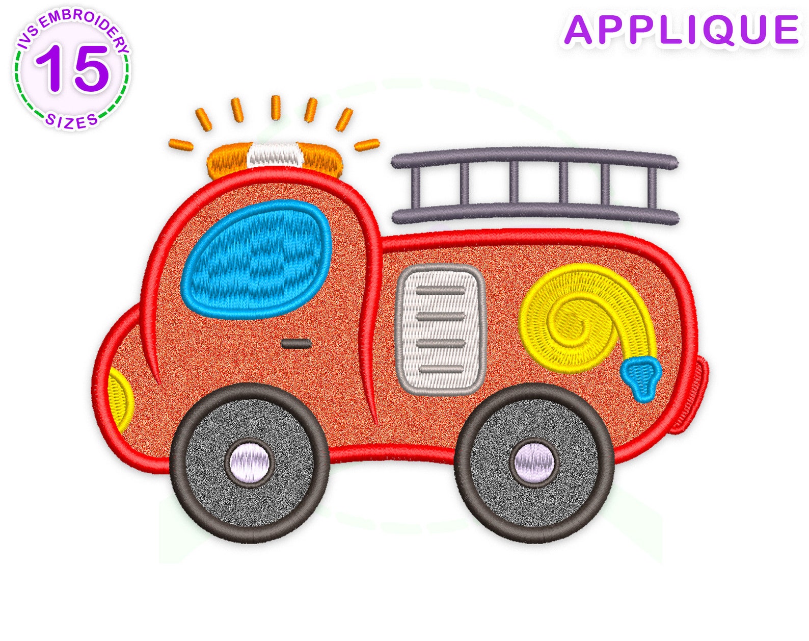 Fire engine applique embroidery design fire car embroidery | Etsy