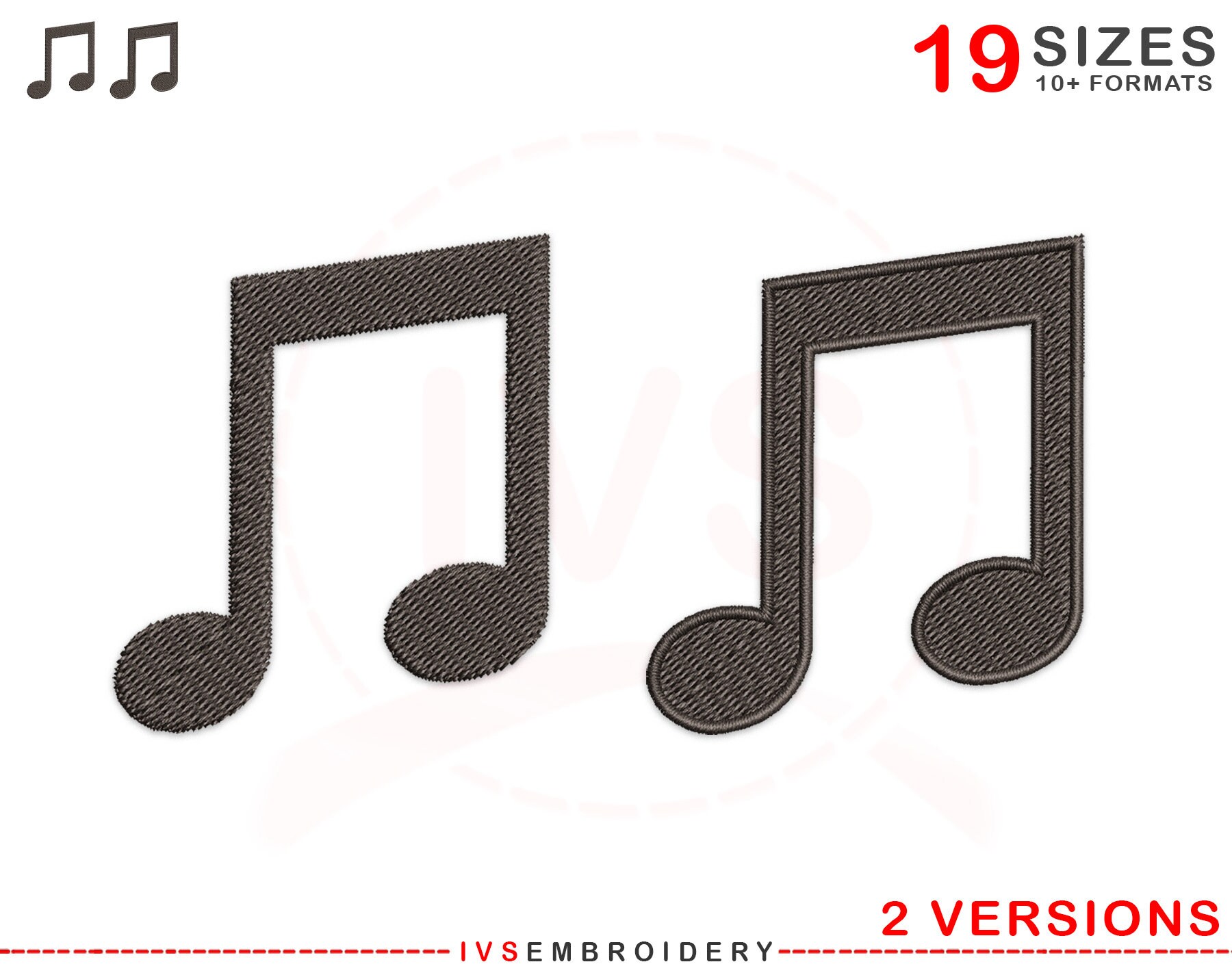 Music note embroidery design Music embroidery Music note | Etsy