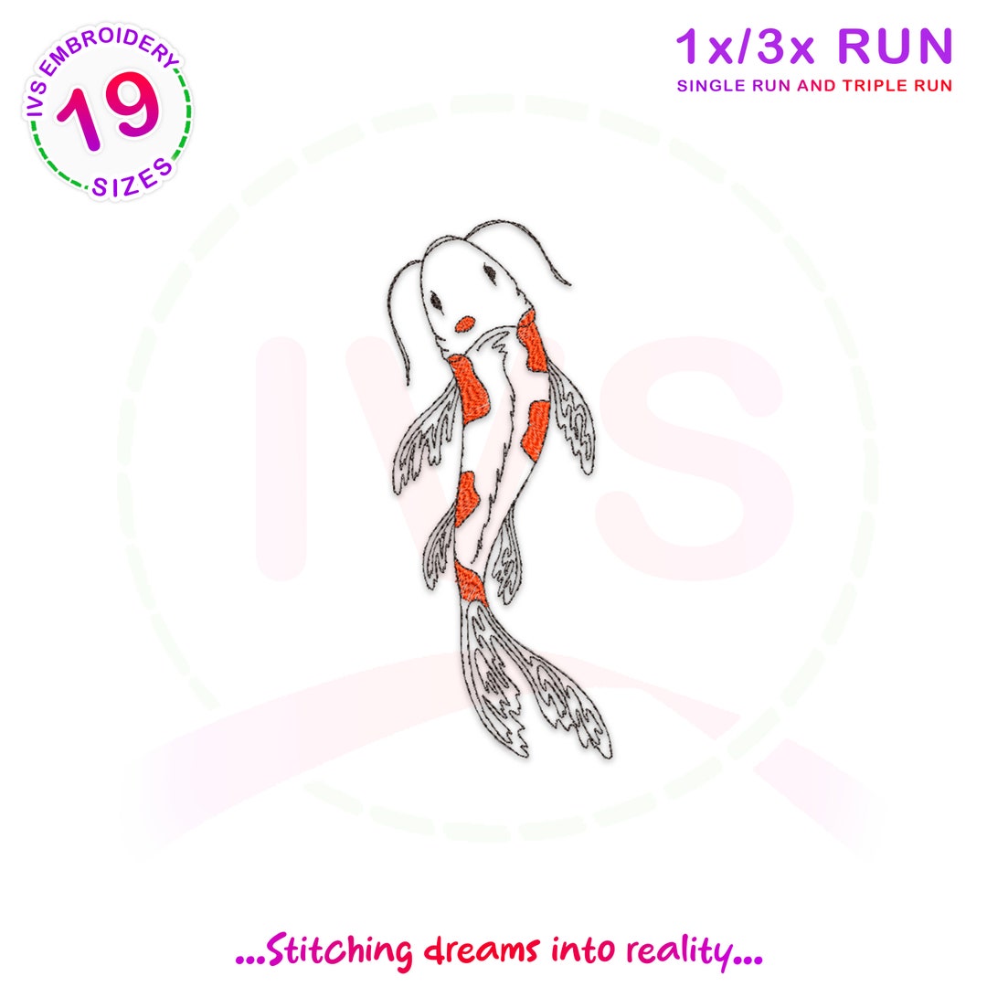 Fish Machine Embroidery Design, Fish Sketched Embroidery, Koi Carp ...