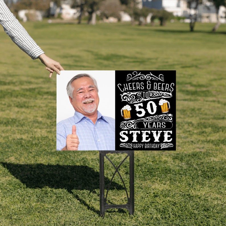 Cheers and Beers Birthday Yard Sign With Photo Vintage Drive | Etsy