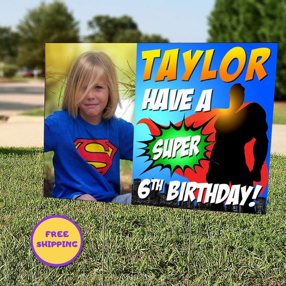 Superhero Happy Birthday Yard Sign With Photo, Birthday Lawn Sign ...