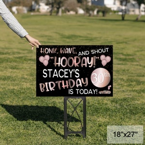 Rose Gold Happy Birthday Yard Sign, Personalized Drive by Birthday Lawn ...