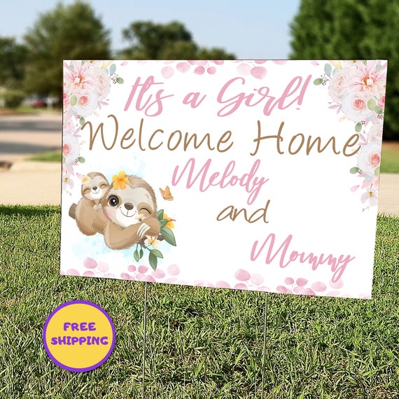 New Baby Yard Sign, Sloth Birth Announcement Sign, Gender Reveal Lawn ...