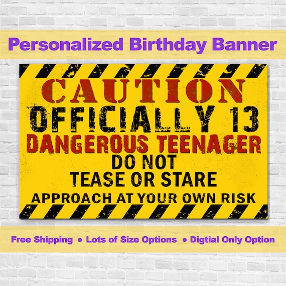 Caution Officially A Teenager 13th Birthday Banner Drive by - Etsy