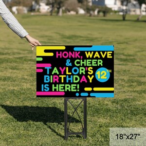 Colorful Neon Happy Birthday Yard Sign, Personalized Drive by Birthday ...