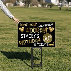Gold & Black Happy Birthday Yard Sign, Personalized Drive by Birthday ...