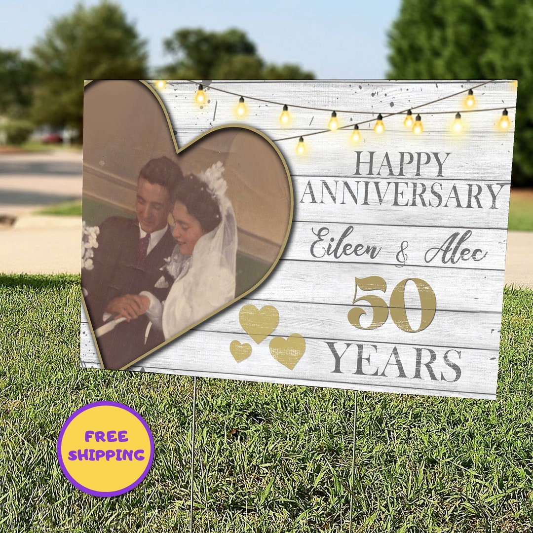 Happy Anniversary Photo Yard Sign, Cottage Core Anniversary Lawn Sign ...