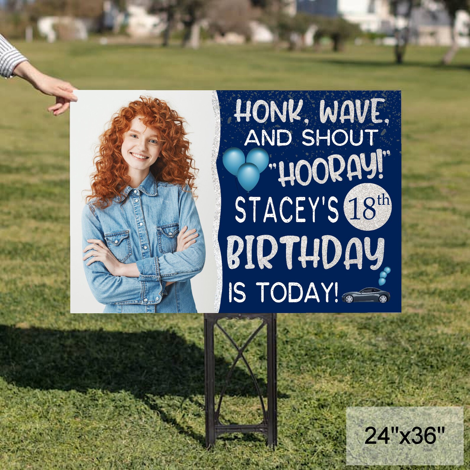 Blue & Silver Happy Birthday Yard Sign With Photo, Drive by Birthday ...