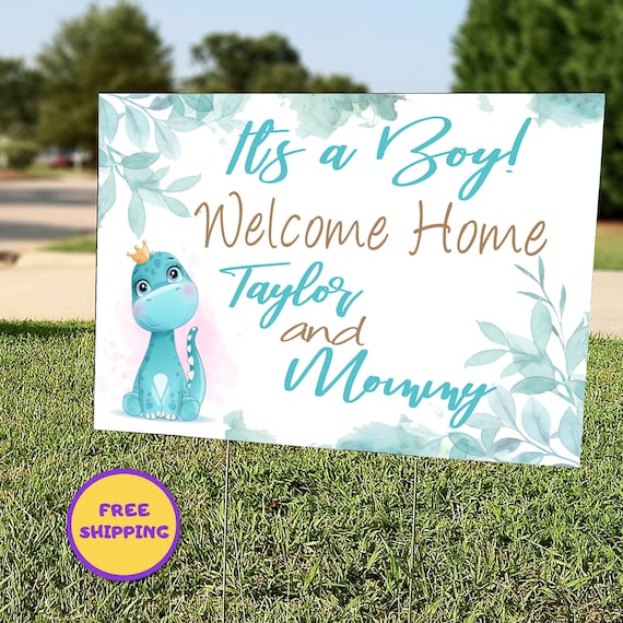 New Baby Yard Sign, Dinosaur Birth Announcement Sign, Gender Reveal ...