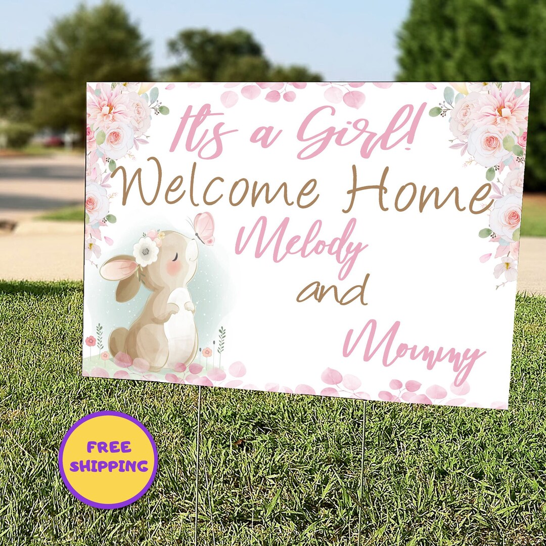 New Baby Yard Sign, Rabbit Birth Announcement, Bunny Gender Reveal Lawn ...