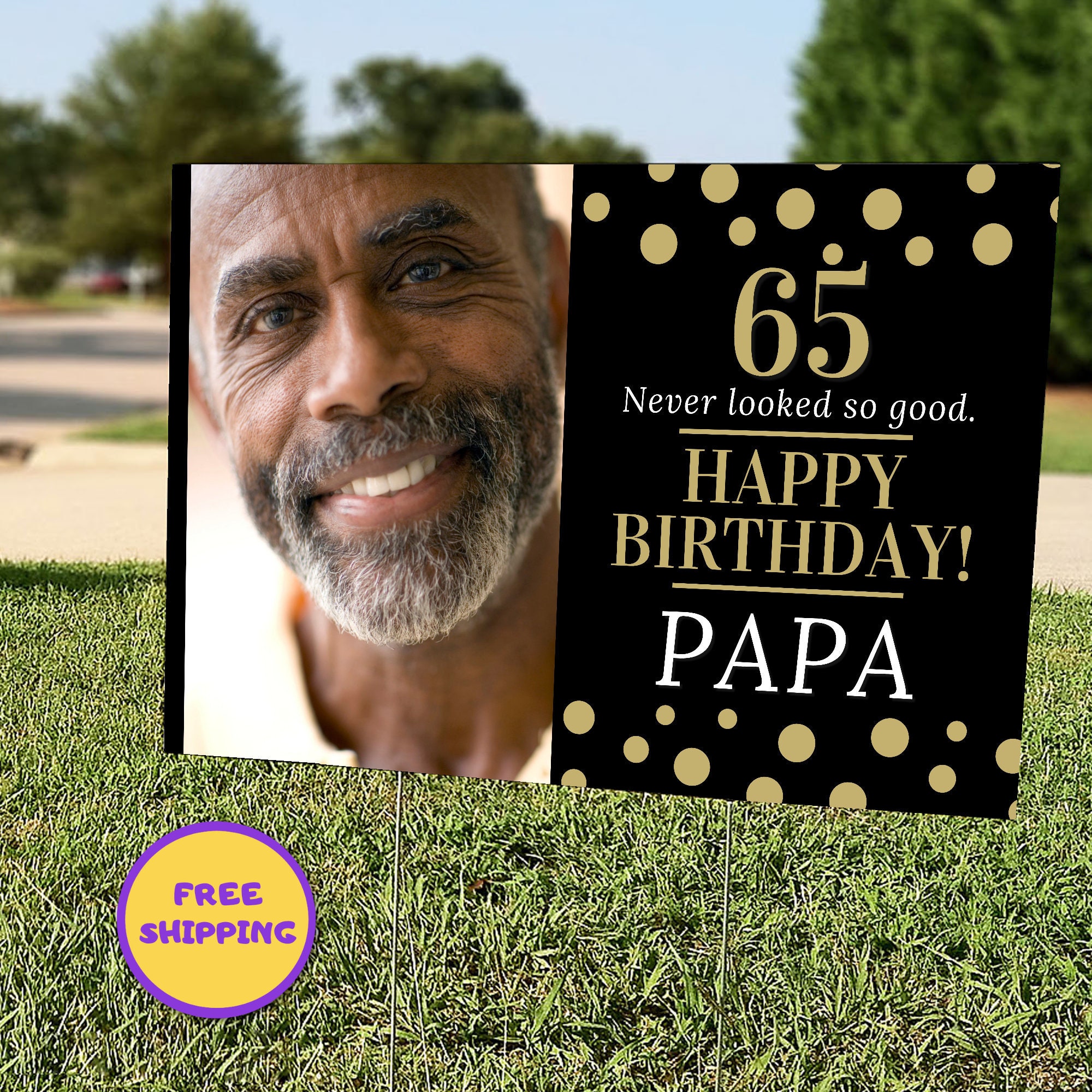 Golden Birthday Yard Sign With Photo Drive by Birthday Lawn - Etsy