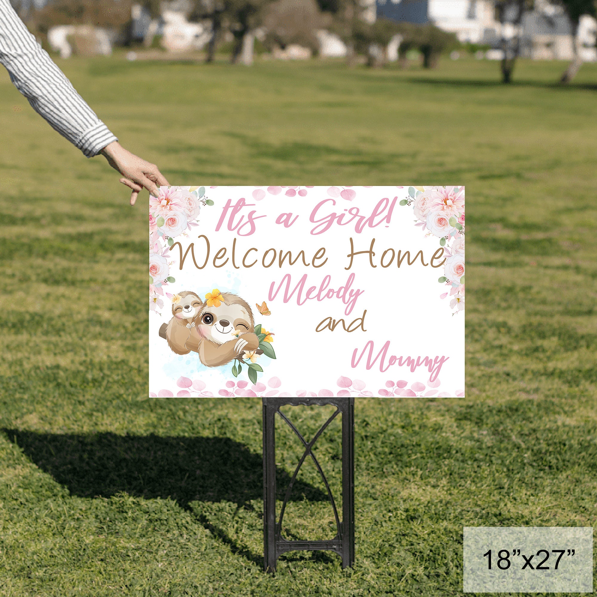 New Baby Yard Sign, Sloth Birth Announcement Sign, Pink Gender Reveal ...