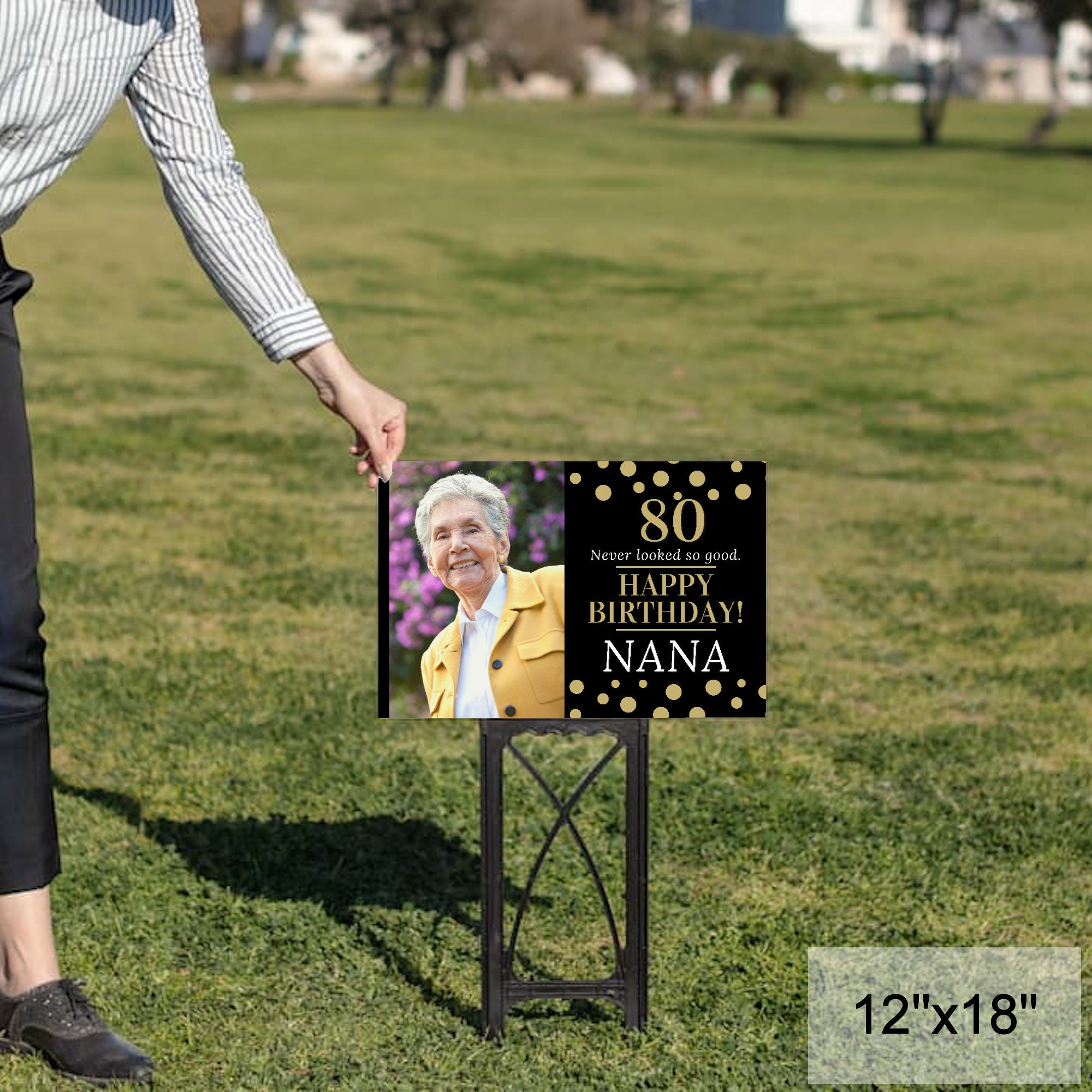 Golden Birthday Yard Sign With Photo Drive By Birthday Lawn Etsy