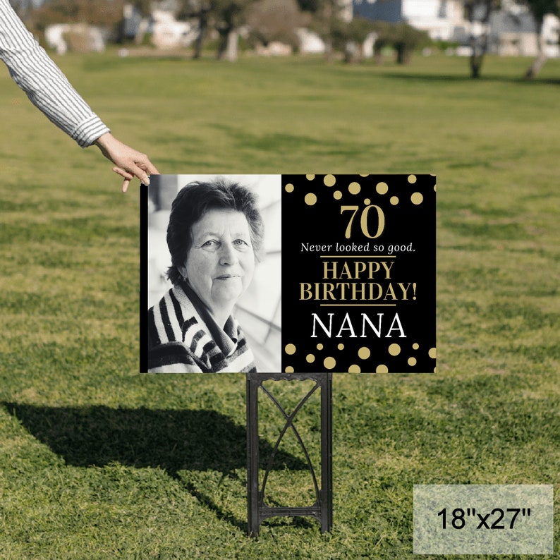 Golden Birthday Yard Sign With Photo Drive by Birthday Lawn - Etsy Canada