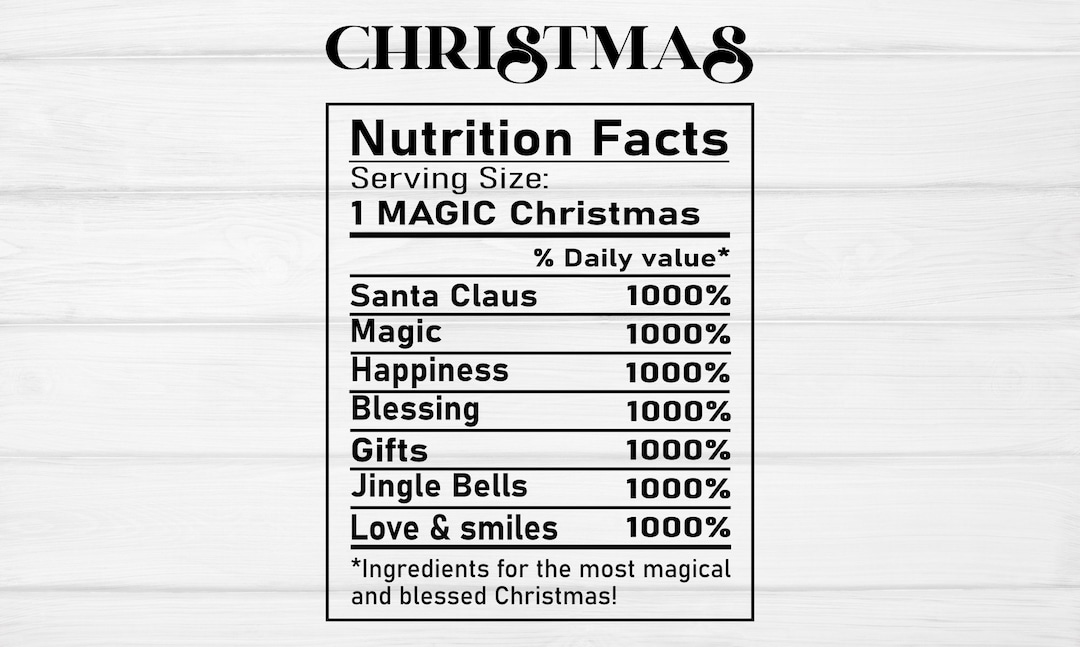 Christmas Nutrition Facts Svg,christmas Svg,xmas Svg,xmas Nutrition ...