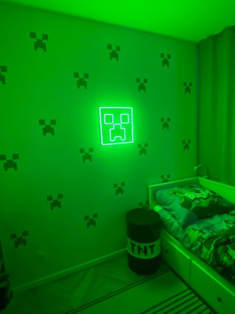 Minecraft Creeper and Diamand Sword Neon Sign Gaming Room and - Etsy