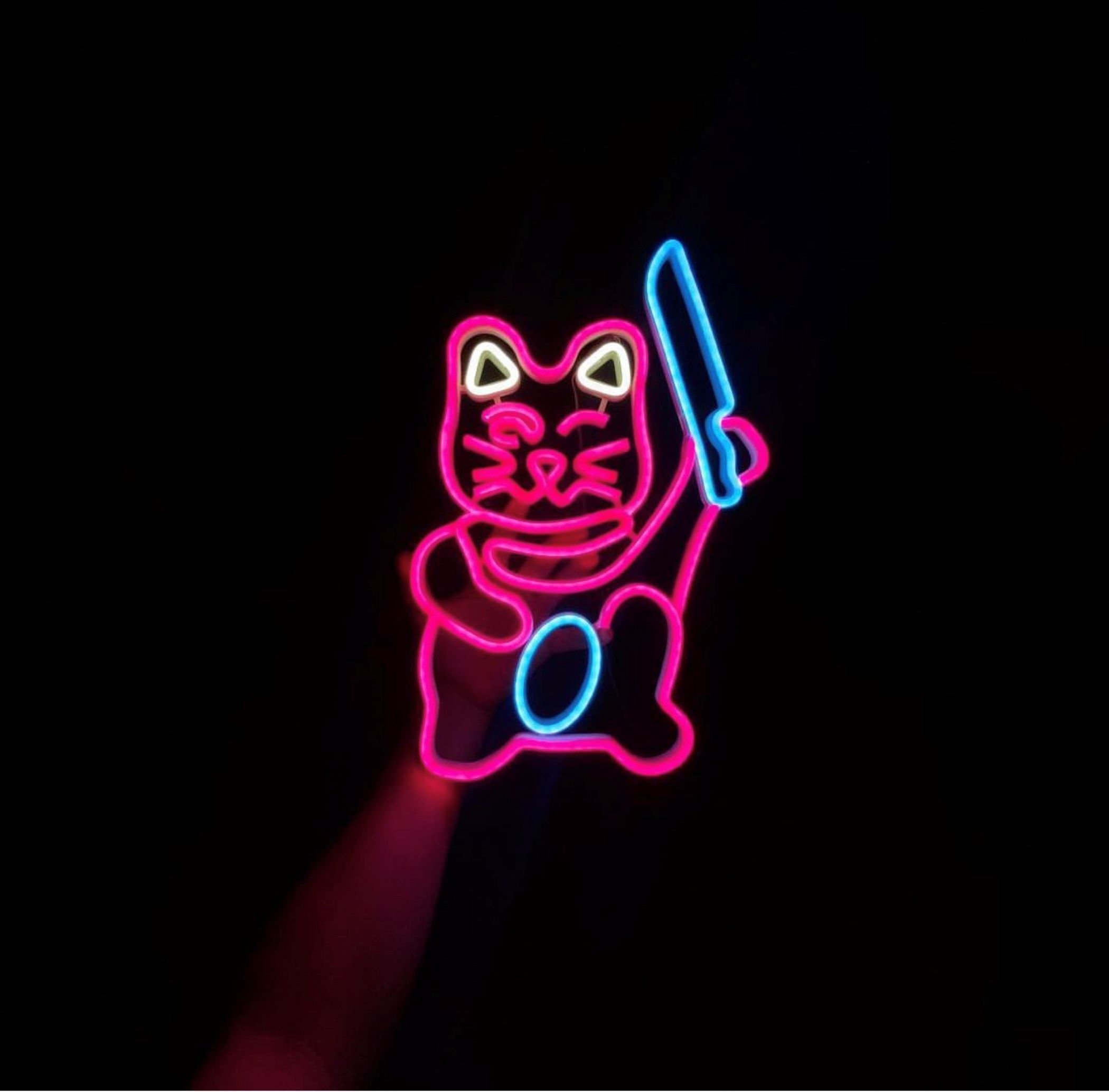 Chinese Lucky Cat Neon Signled Cat Statuewelcome Cat for - Etsy