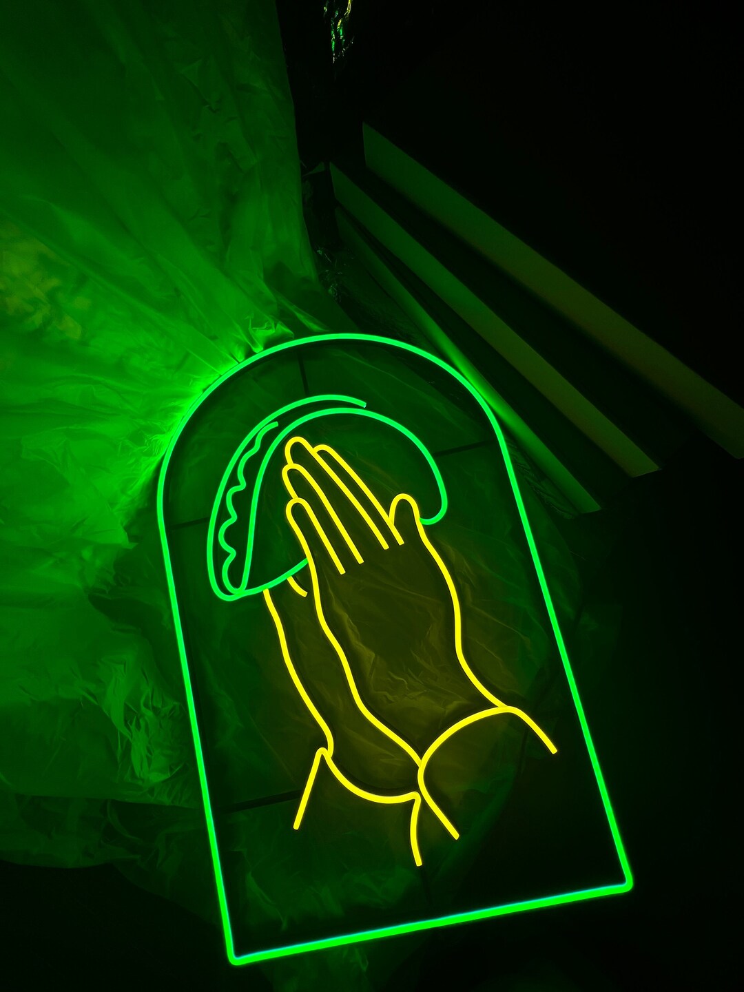 Tacos Neon Sign for Fast Food Praying Hands With Food Decor - Etsy