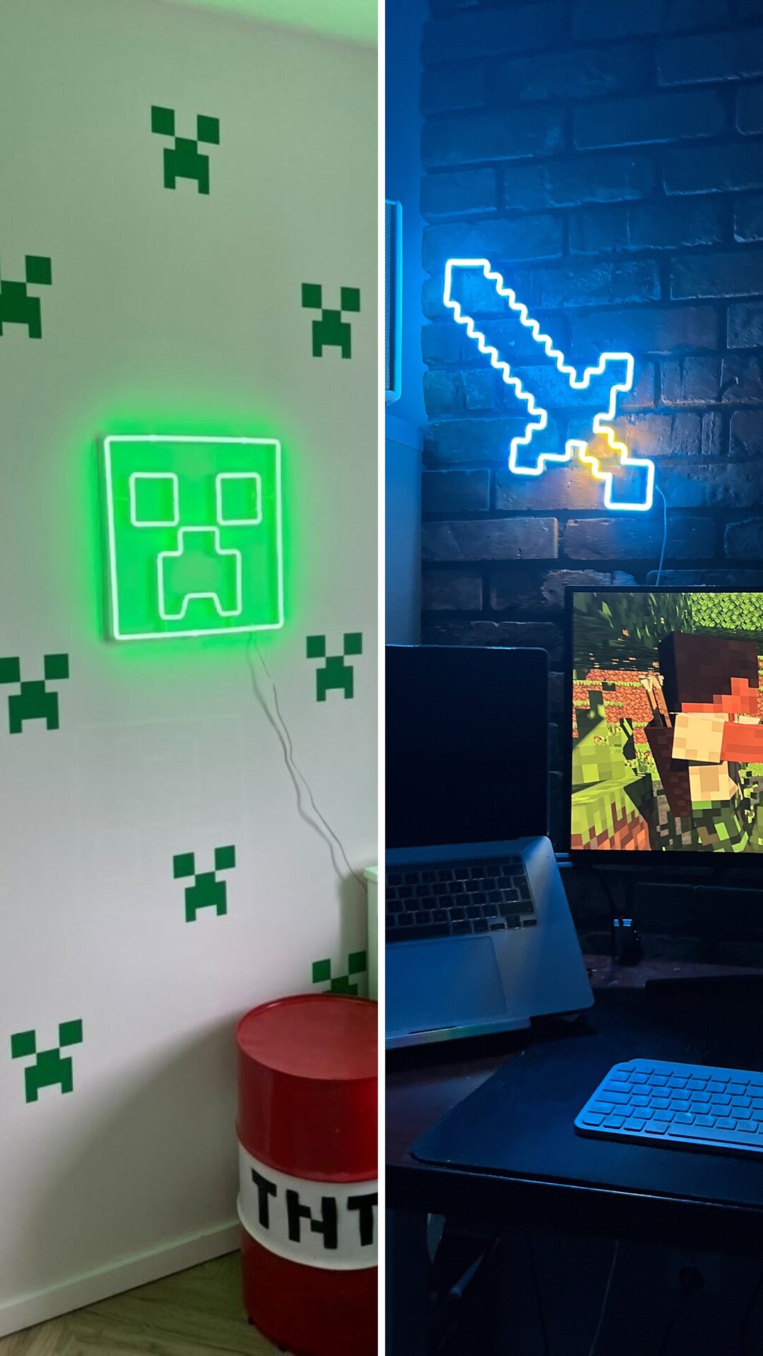 Minecraft Creeper and Diamand Sword Neon Sign, Gaming Room and Desk ...