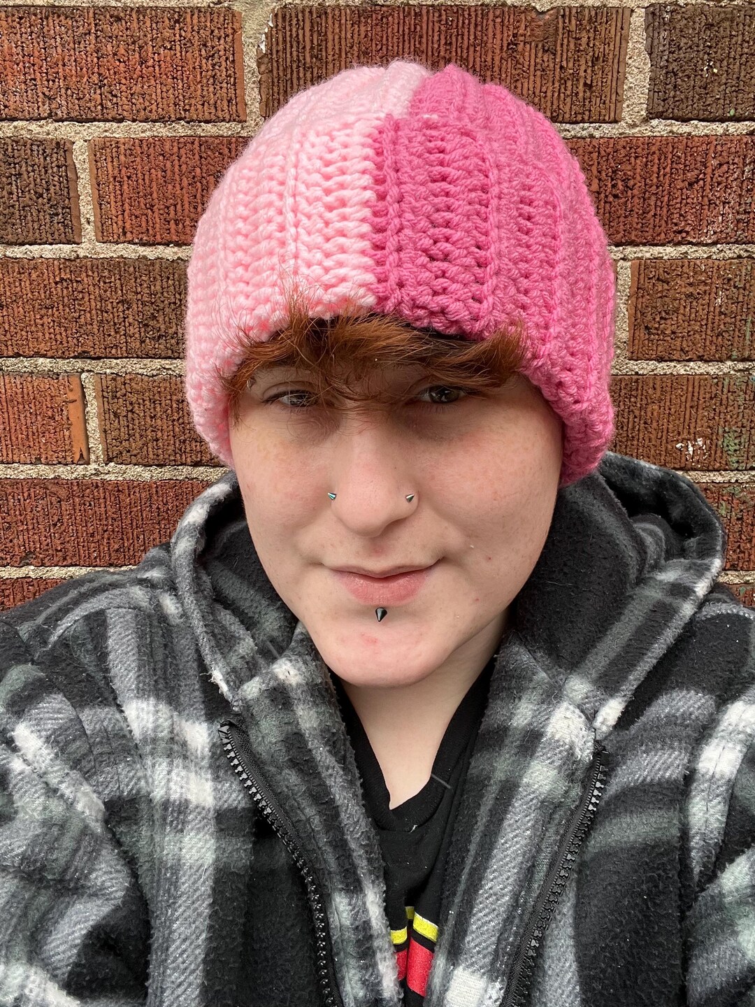 Pink / Light Pink Crochet Ribbed Beanie, Crochet Toque, Two Toned ...