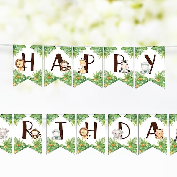 Happy Birthday Jungle Banner - Etsy