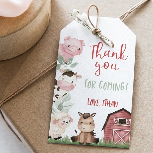 EDITABLE Farm Animals Favor Tag Printable Red Farm Thank You - Etsy