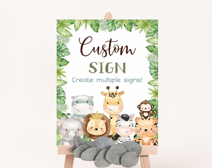 EDITABLE Safari Animals Birthday Table Sign, Wild Animals Sign, Custom ...