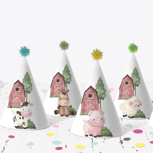 Farm Party Hats, Farm Animals Birthday Decorations, Printable Boy ...