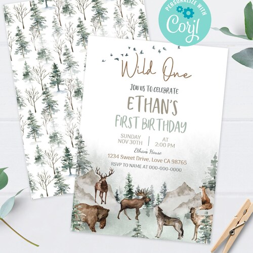 EDITABLE Woodland Birthday Invitation Forest Animals Woodland - Etsy