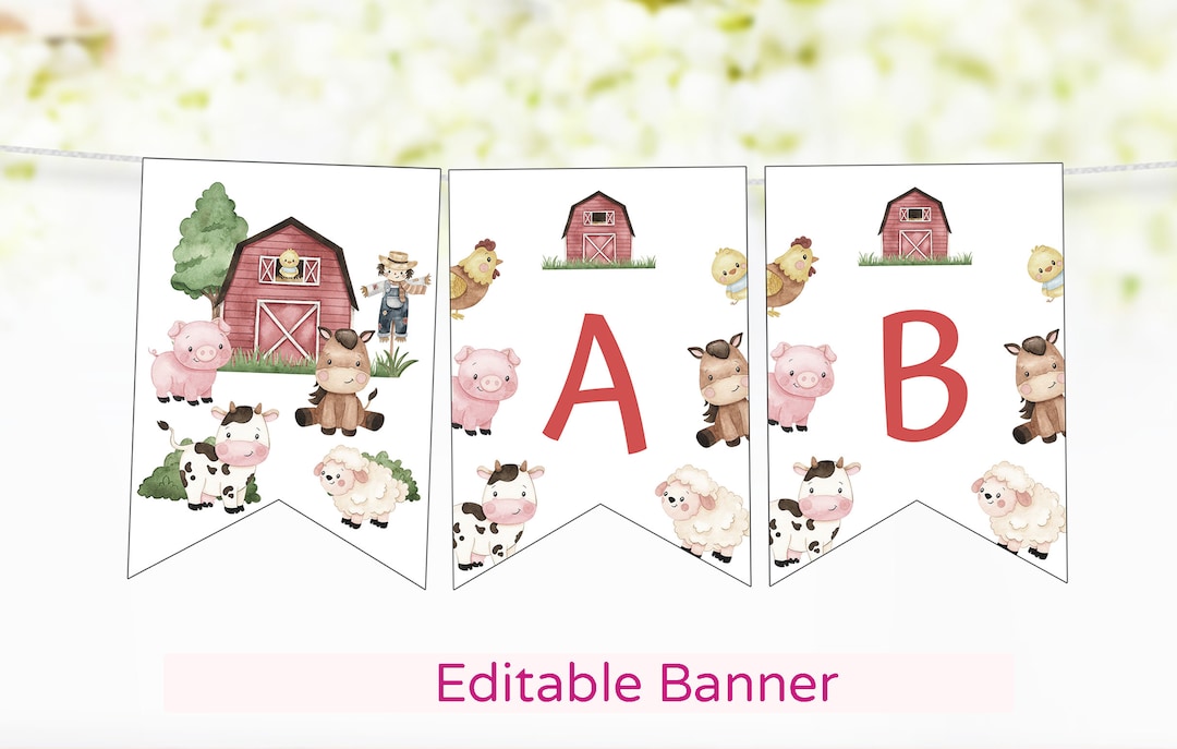 Editable Farm Banner, Custom Farm Birthday Banner, Farm Baby Shower ...