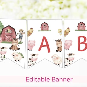 Editable Farm Banner, Custom Farm Birthday Banner, Farm Baby Shower ...
