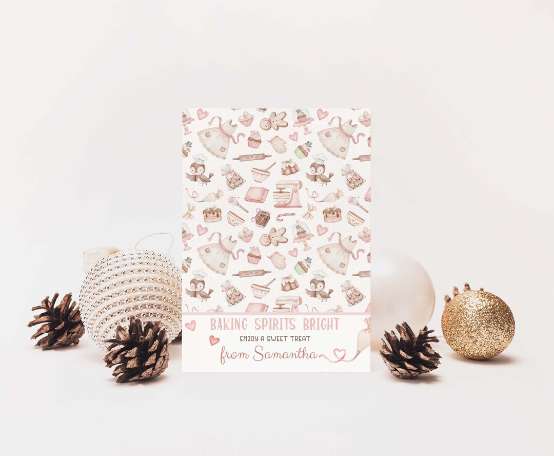 Editable Christmas Cookie Card, Baking Spirits Bright Gift Tags, Flat 3 ...