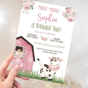 Cow Girl Birthday Invitation, Farm Birthday Invitation for Girl, Pink ...