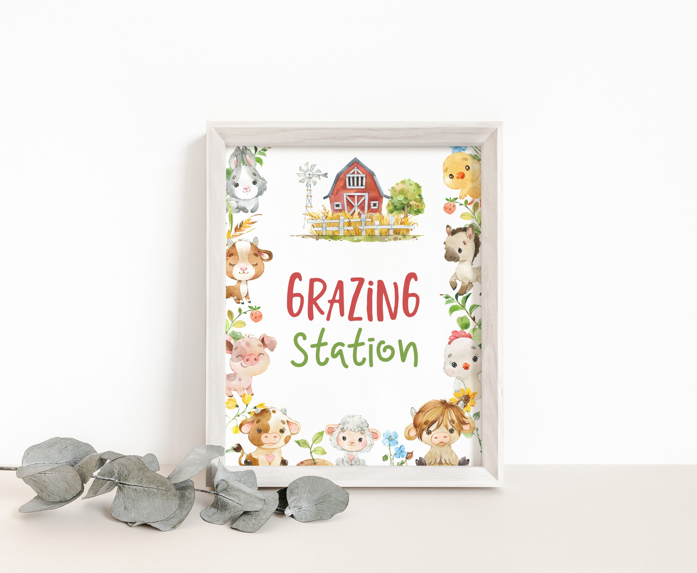 Grazing Station Sign, Farm Birthday Food Table Signs, Farm Party Sign ...
