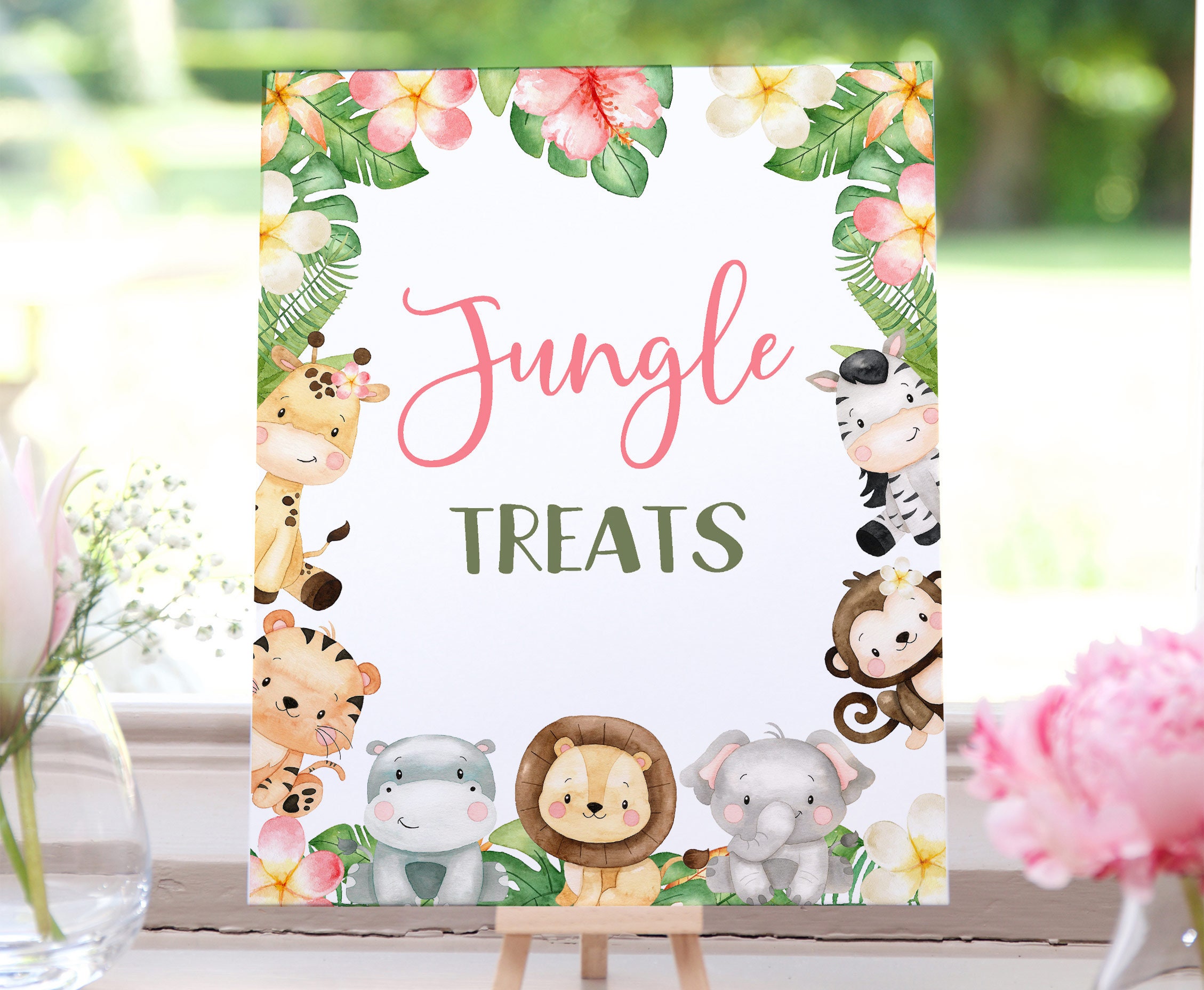 Jungle Treats Sign, Girl Safari Table Signs, Safari Birthday ...