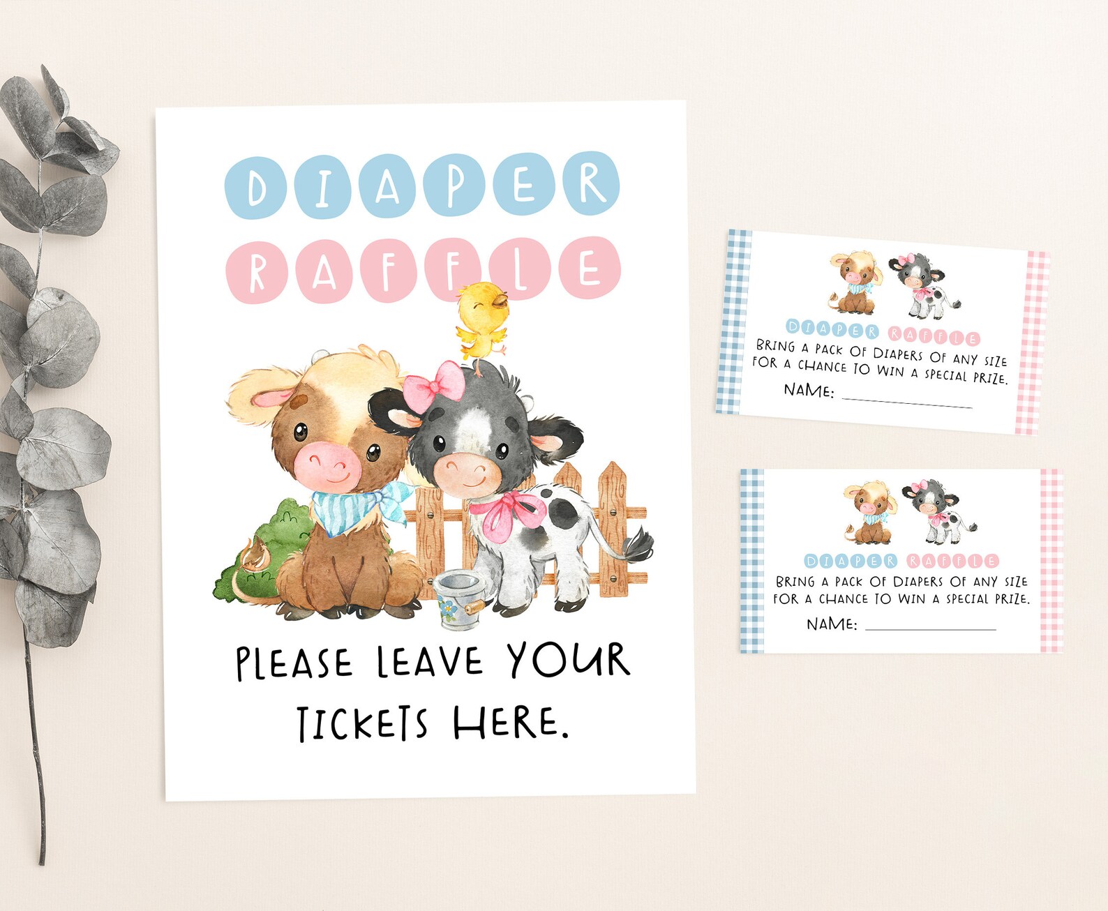 Printable Farm Diaper Raffle Sign Card Farm Gender Reveal | Etsy