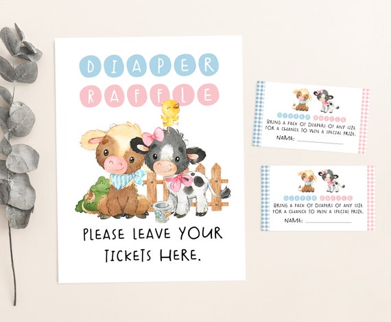Printable Farm Diaper Raffle Sign + Card, Farm Gender Reveal, Baby ...