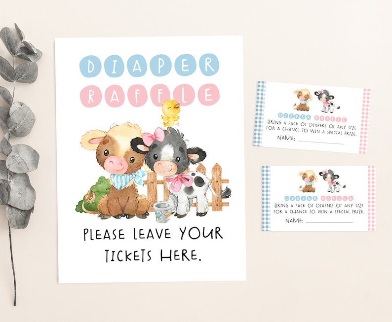 Printable Farm Diaper Raffle Sign Card Farm Gender Reveal | Etsy