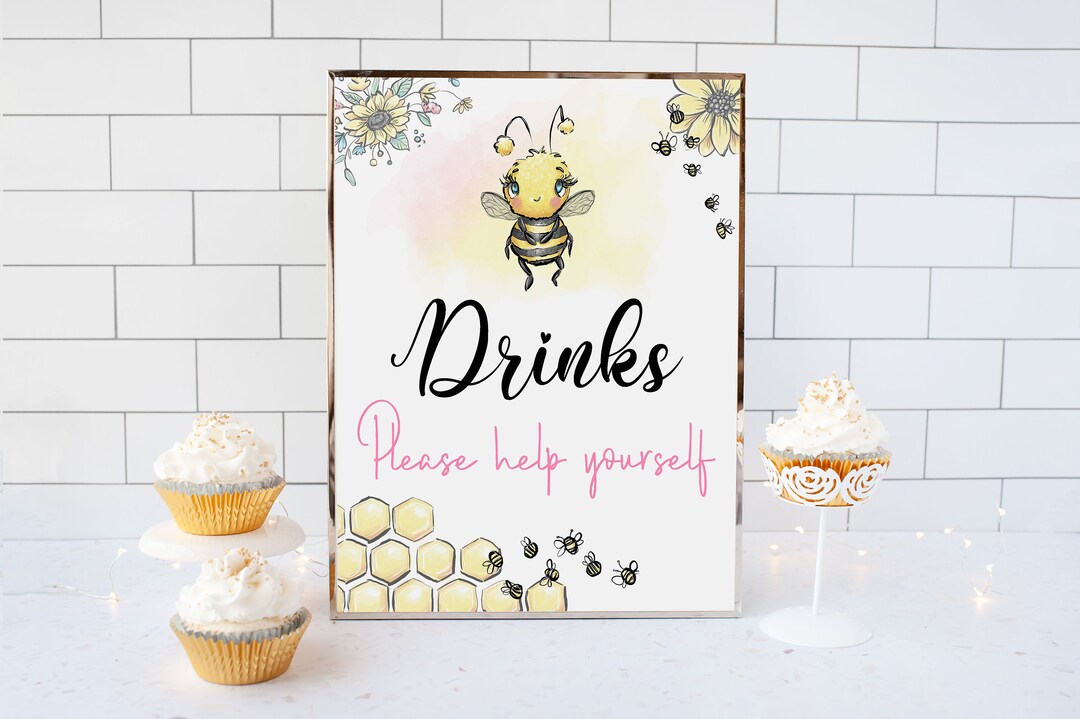 Bee Drinks Sign, Bee Party Decorations, Bumble Bee Birthday Party ...