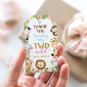 Two Wild Favor Tags, Jungle Birthday Decorations, Girl Safari Thank You ...