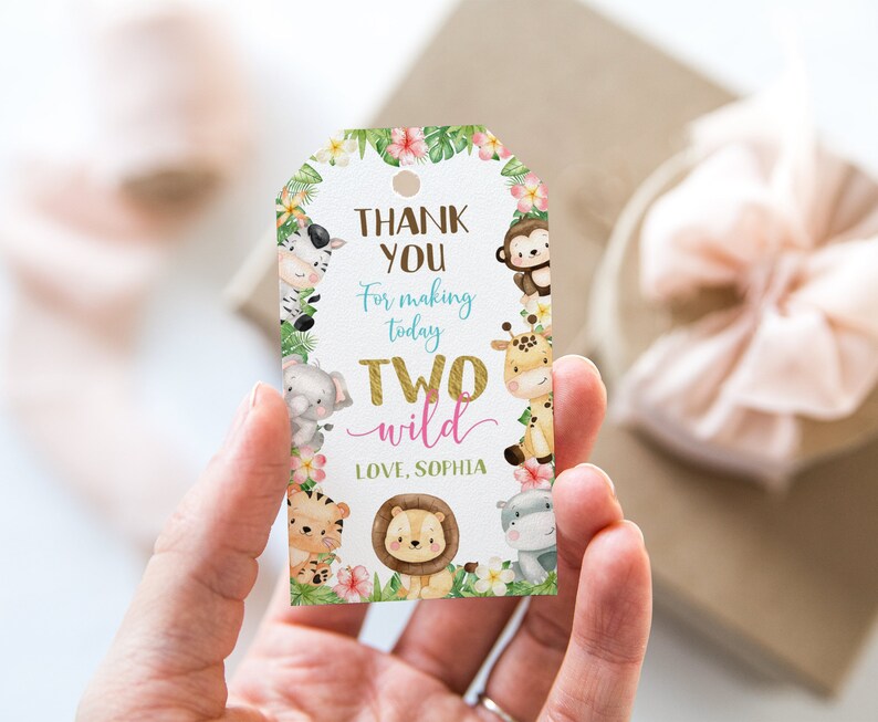Two Wild Favor Tags Jungle Birthday Decorations Girl Safari - Etsy