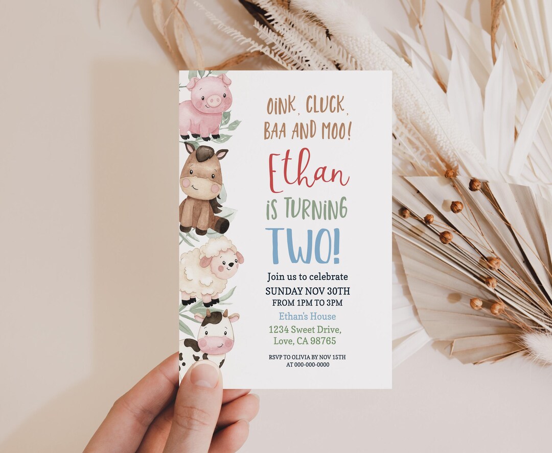 EDITABLE Farm Animals Invitation, Farm Birthday Invite, Boy Farm Theme ...