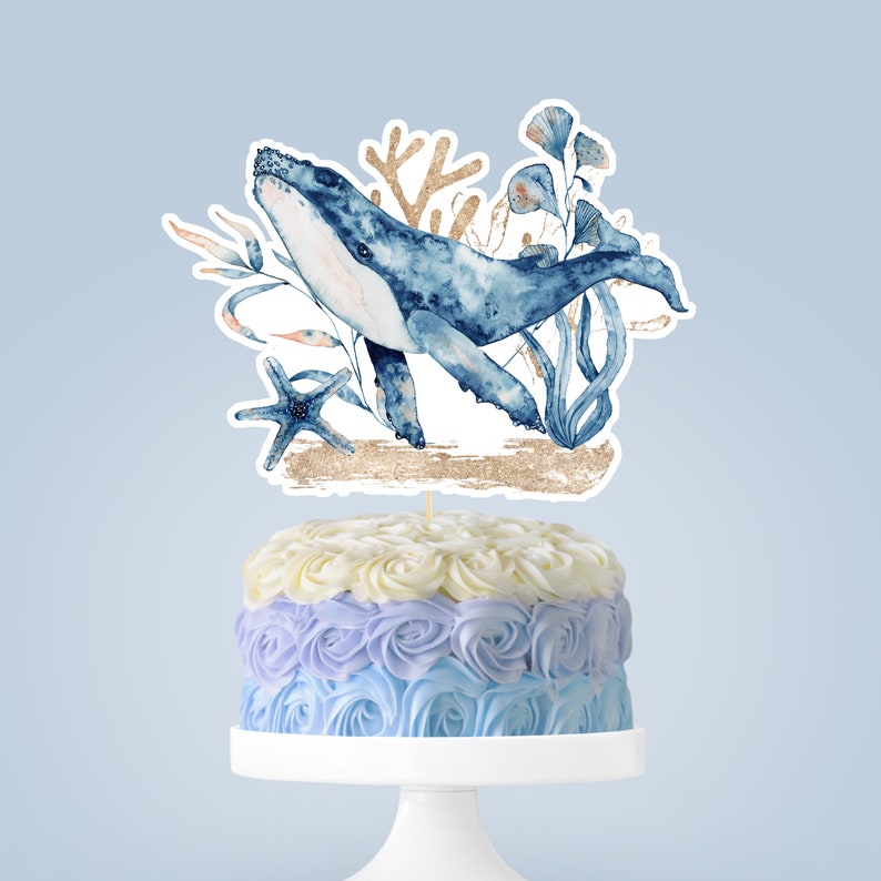 Whale Cake Topper, Under the Sea Cake Topper, Ocean Centerpiece, Under ...