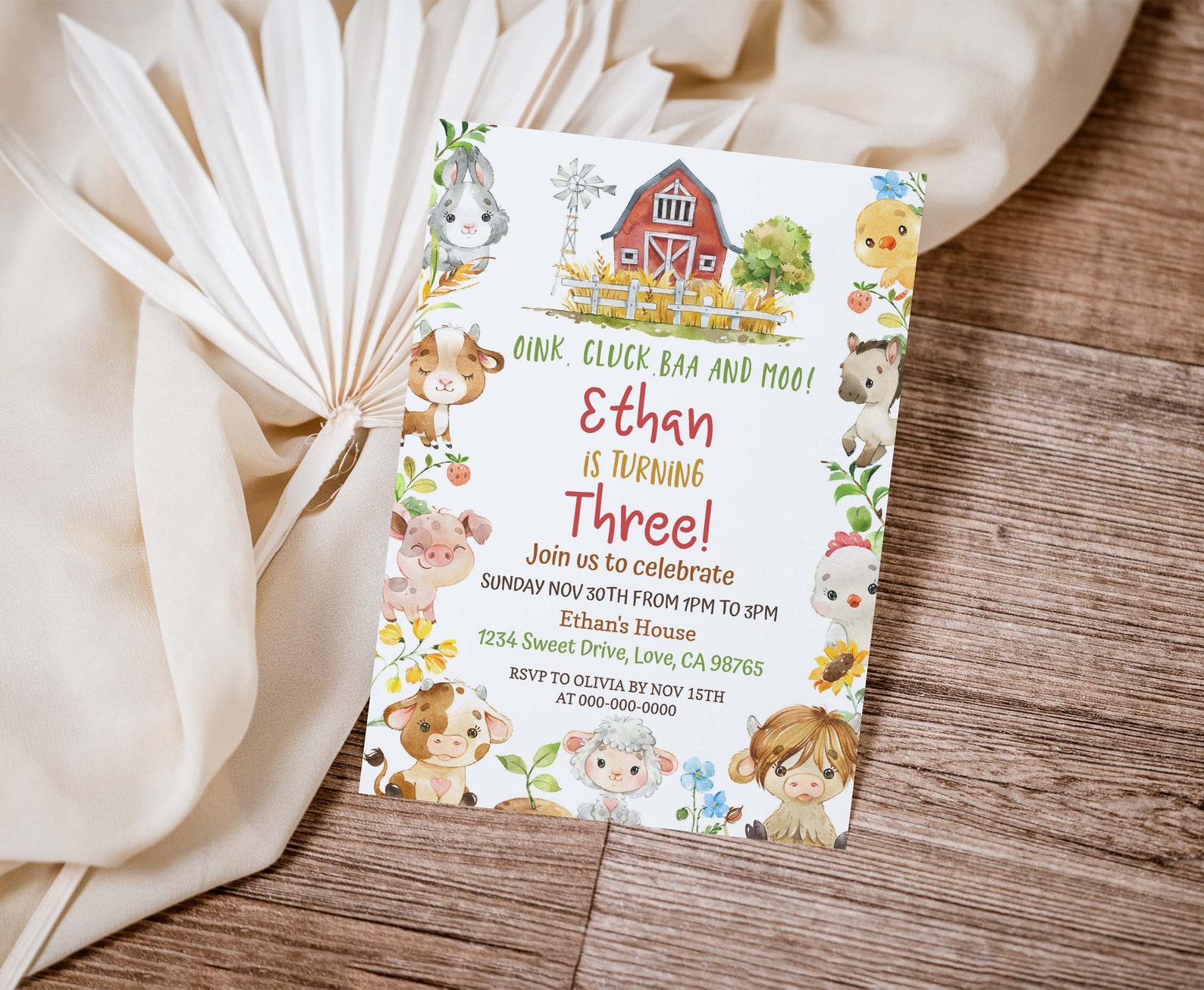 Farm Birthday Invitation, Instant Download, EDITABLE Farm Animals ...
