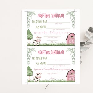 Cow Adoption Certificate, Adopt an Animal, Pet Adoption Party ...