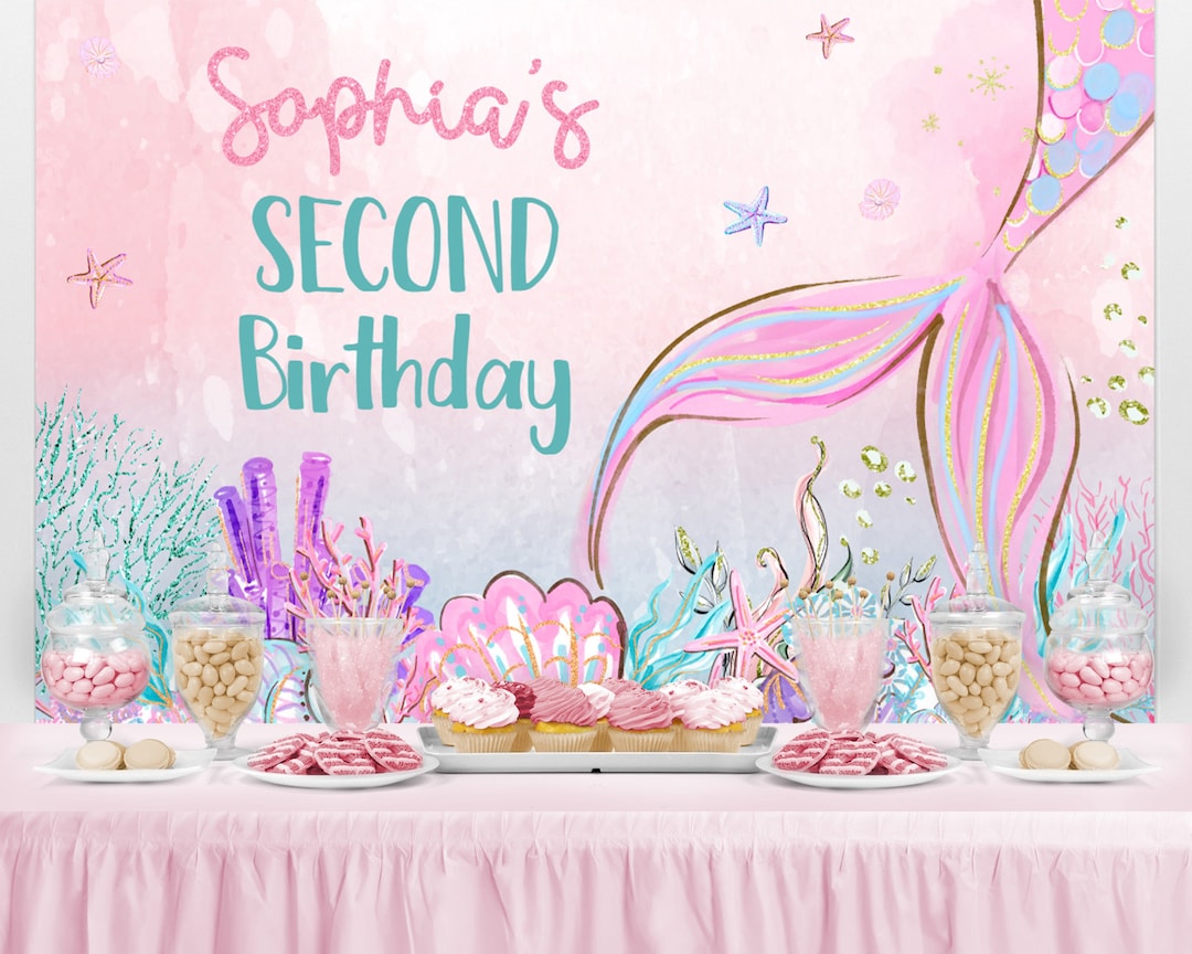 Editable Mermaid Birthday Backdrop Digital,mermaid Tail Birthday ...